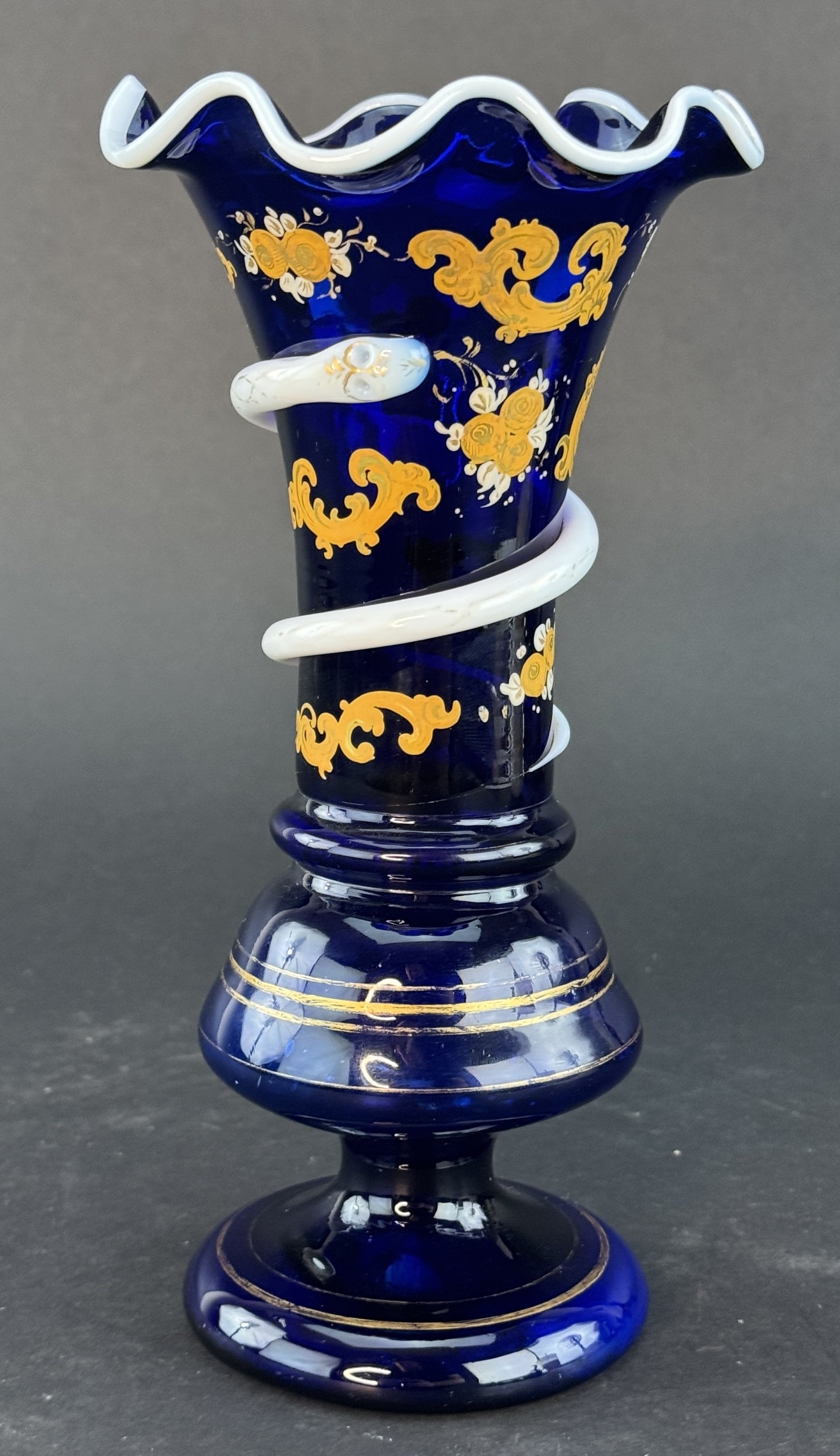 Fine Quality Cobalt and White Glass Snake Vase Circa 1860s – Essex ...